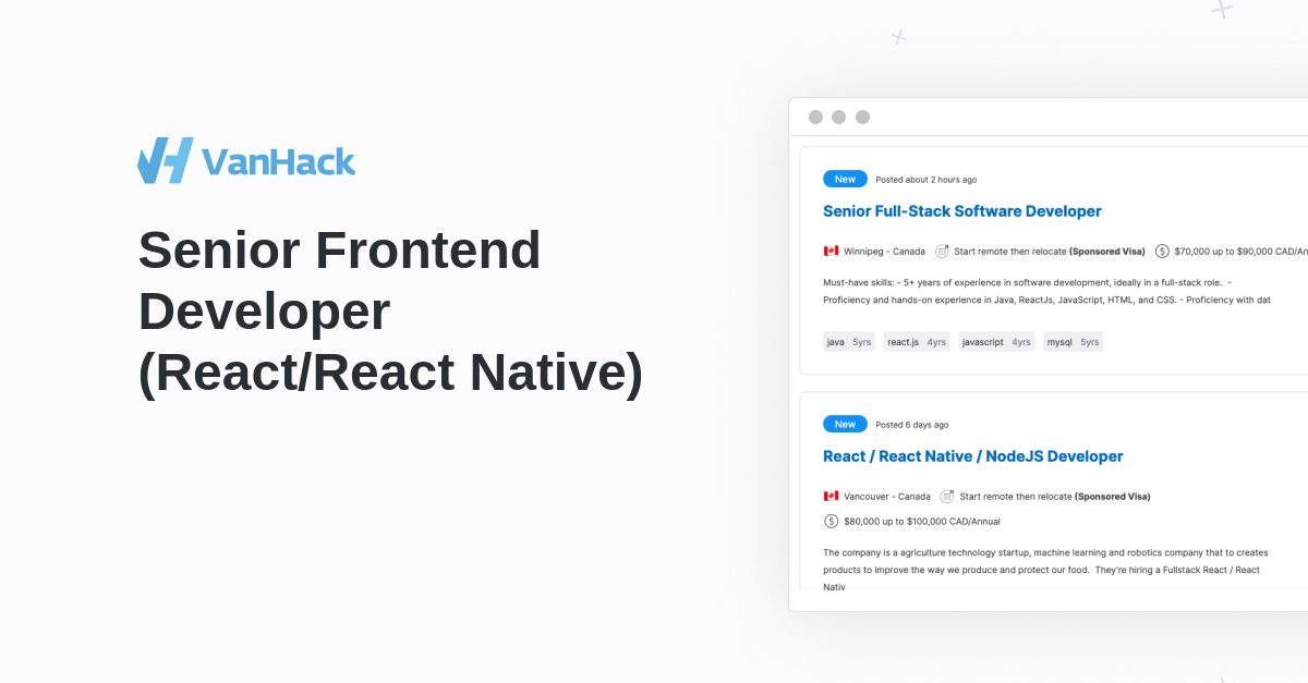 Senior Frontend Developer (React/React Native) - VanHack
